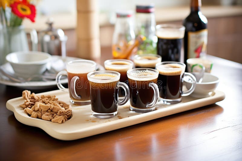 Root Beer Tasting with Assorted Mugs on a Tray Stock Photo - Image of ...