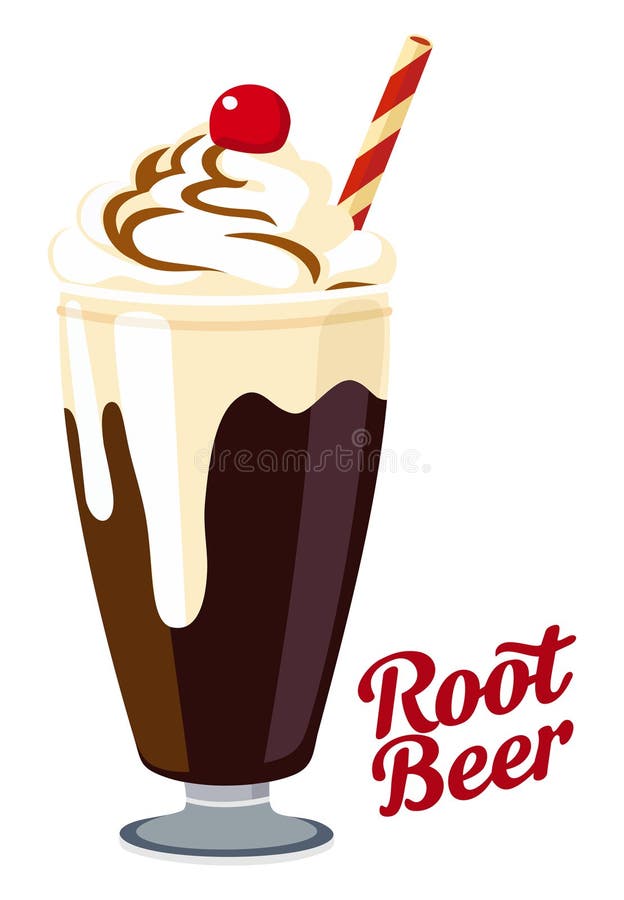 Root Beer with Vanilla Icecream and Cherry. Vector Isolated ...