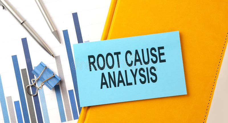 ROOT CAUSE ANALYSIS Text on Sticker on the Yellow Notebook with Chart ...
