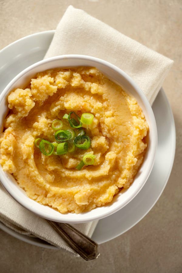 Root Mash. Root Vegetables Mashed in a Bowl. Garnished with Oil and ...