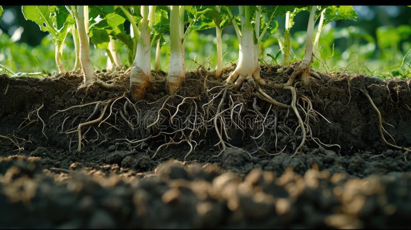 The Root System of Plants in the Soil Stock Illustration - Illustration ...