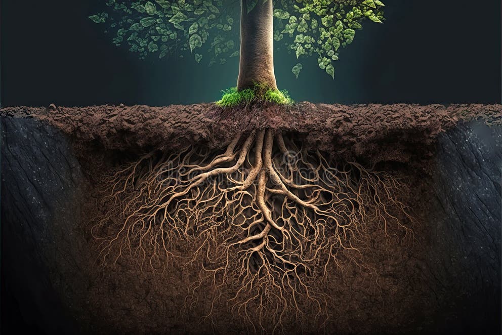 Root System of a Tree Growing Underground, Soil Section Concept ...