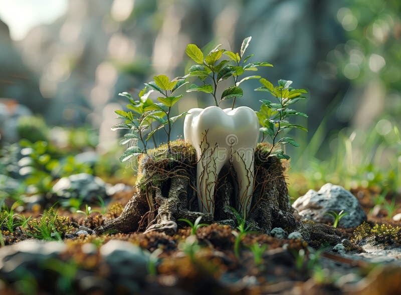 Root of Tooth is Growing on the Ground. a White Tooth Symbol is Growing ...