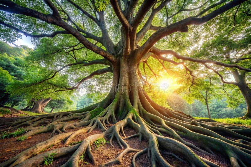 Roots Branch of Big Tree in Forest Stock Illustration - Illustration of ...