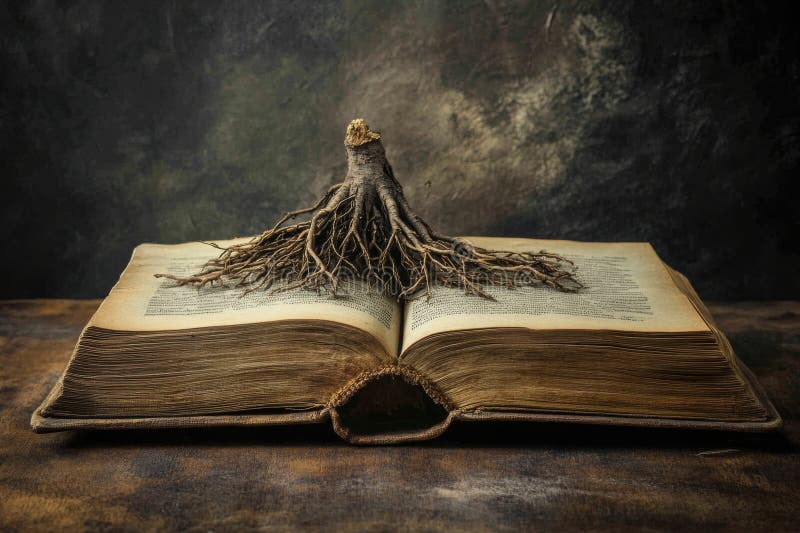 Old Book with Roots Breaking through Pages Symbolizes the Connection ...