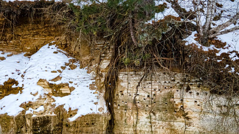Breaking Ledge Over Frozen River Stock Image - Image of moss, root ...
