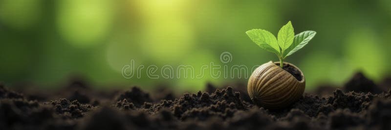 Roots Growing Out of a Nut Shell into the Soil, Roots, Leaf Growth ...