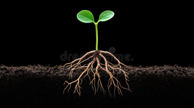 Roots of Growth: Macro View of Small Plant with Visible Roots ...