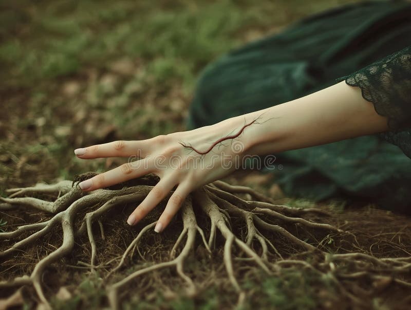 Roots and Hand a Hand Emerges from the Earth, Intertwined with Tree ...