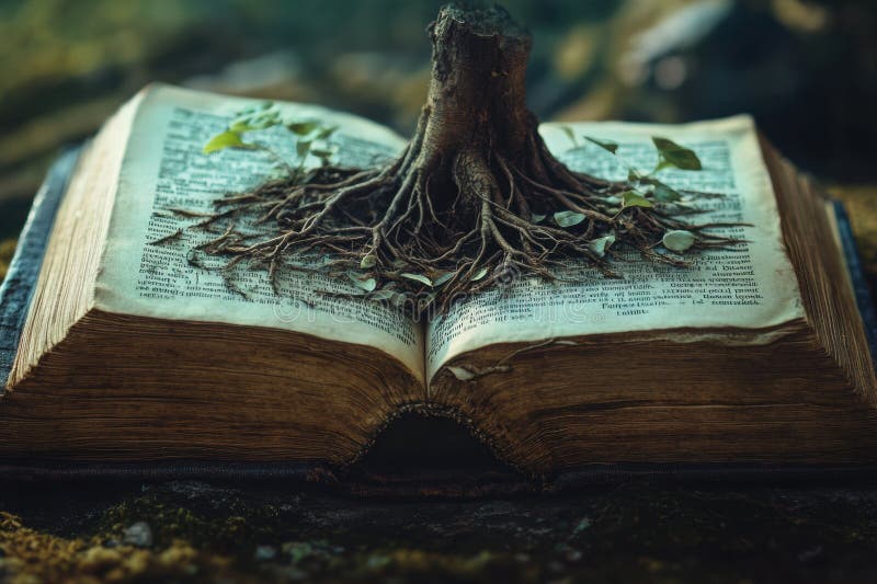Roots Intertwine with an Old Book, Symbolizing the Connection between ...