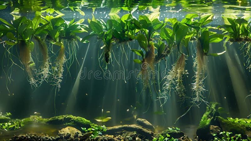 The Roots of Leafy Plants Dangling Down into the Water Providing ...