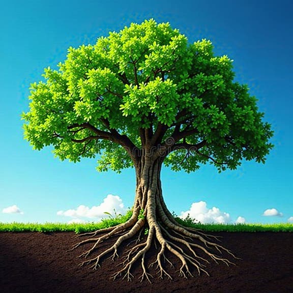 Roots of the Massive Tree Spread Wide Beneath Surface Soil Tree Stock ...