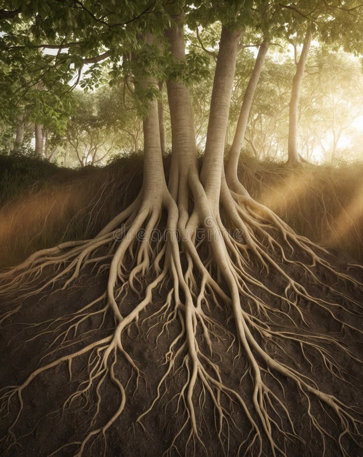 Roots in Rich Soil Underneath a Tree Canopy. Stock Photo - Image of ...