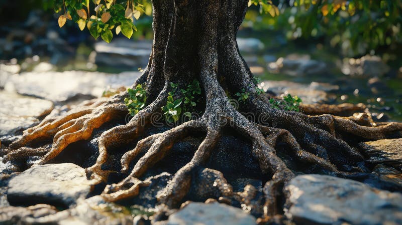 Roots rooted tree stock illustration. Illustration of serene - 393685183