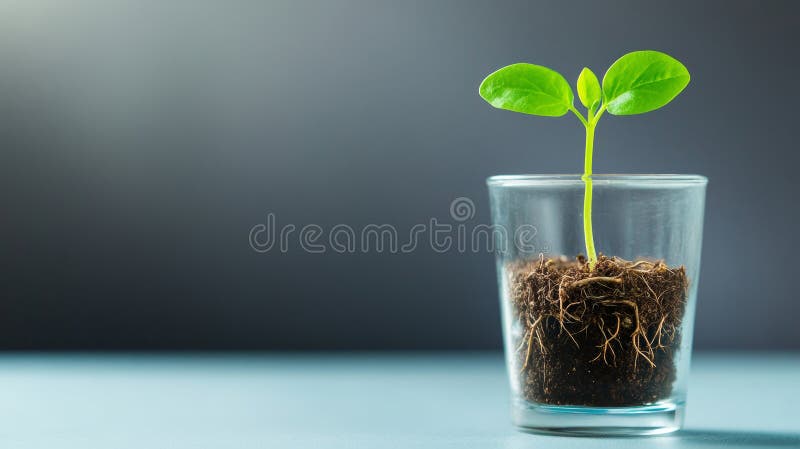 Roots of a Seedling Shown in a Hydroponic Setup on a Clean Gray Blue ...