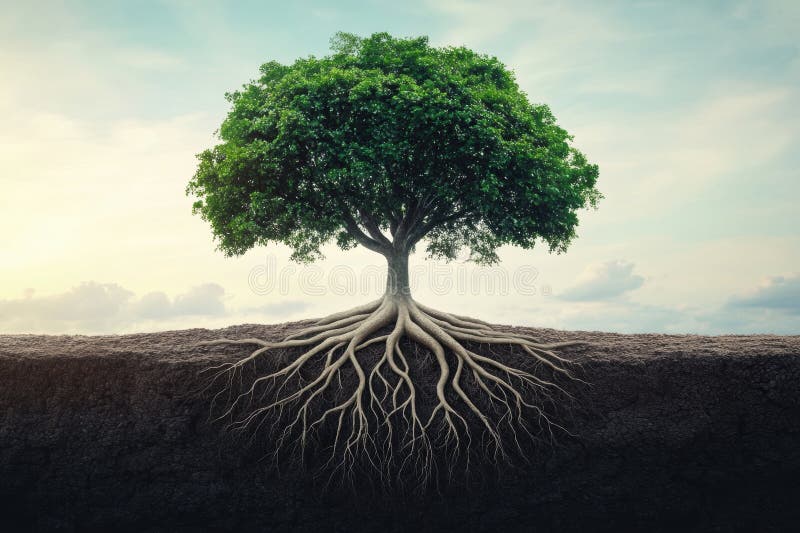 Tree with Roots Resembling a Neural Network Symbolizes the Connection ...