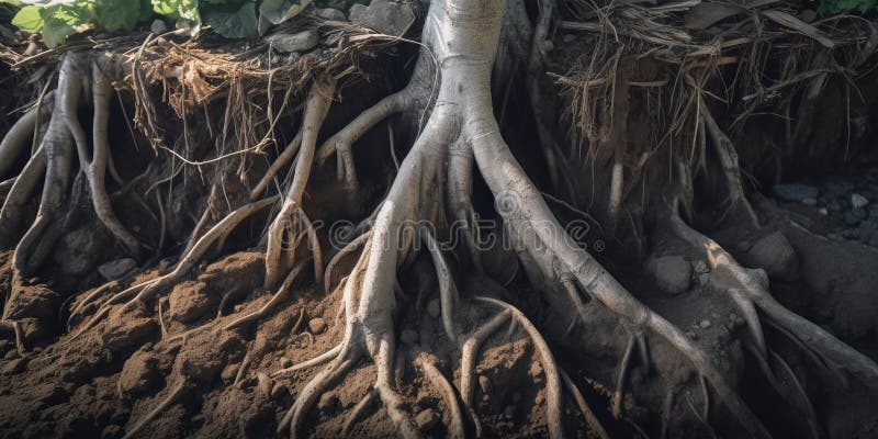 Roots of a Tree in Soil Close Up. Generative AI Realistic Illustration ...