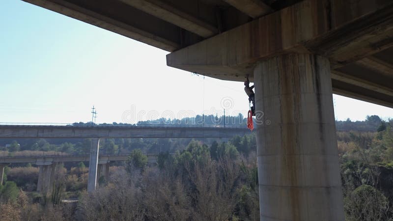 Rope Access Technician Climbing Bridge Concrete Pillar Stock Video ...