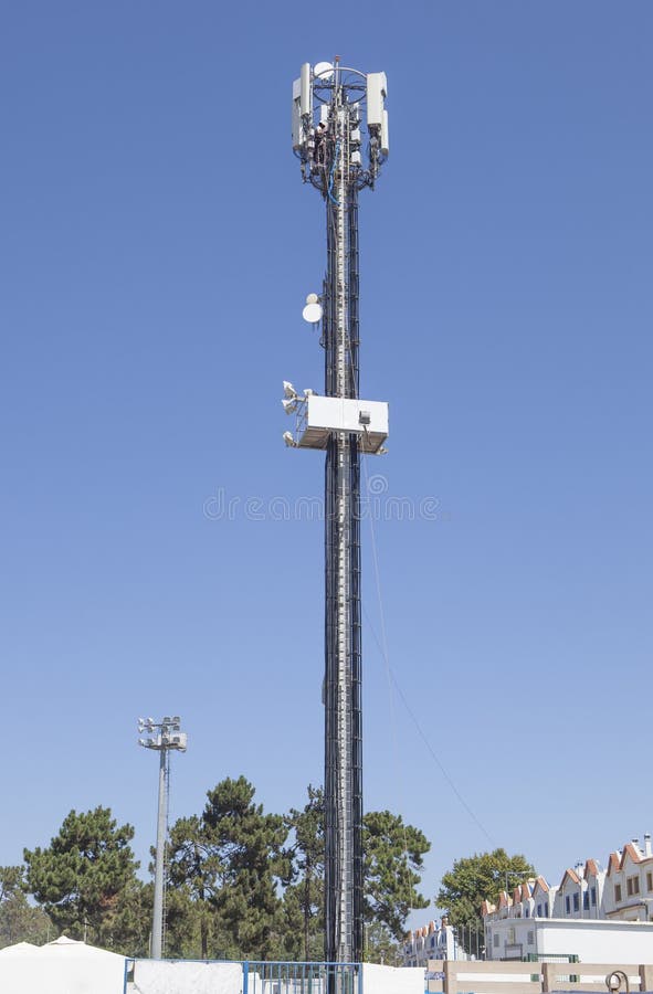 Rope Access Technician Working on Cell Tower Stock Photo - Image of ...