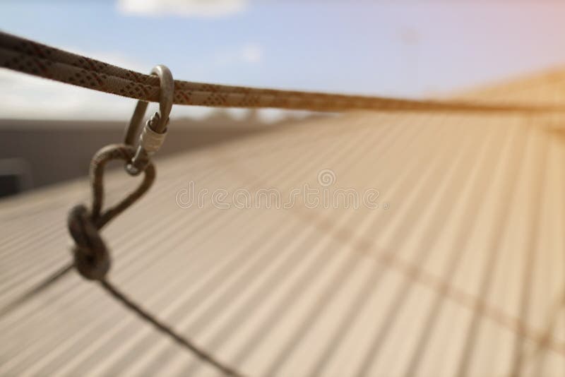 Rope Access Worker Inserting Self Controller Stopper a Fall Arrester ...