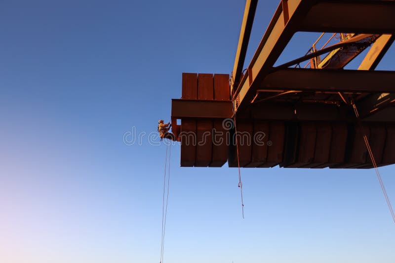 Rope Access Worker Inspector Wearing Fall Safety Harness Working ...