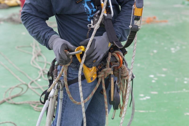 Rope Access Worker are Wearing Equipment Stock Photo - Image of safety ...