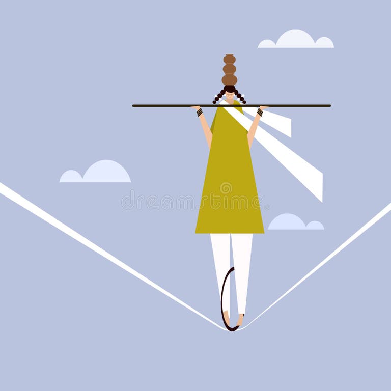 A Girl Performs Indian Street Acrobatics by Walking Over a Rope Stock ...