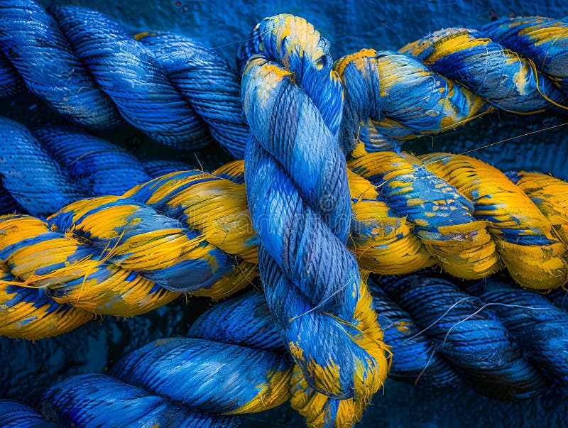 A Rope with Blue and Yellow Paint Stock Photo - Image of knot, color ...