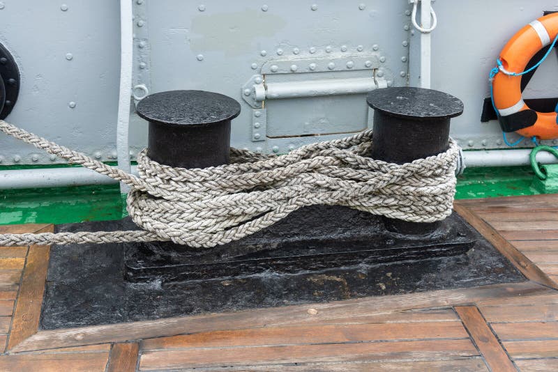 Rope on Bollards on Board a Ship. Stock Image - Image of quay, line ...