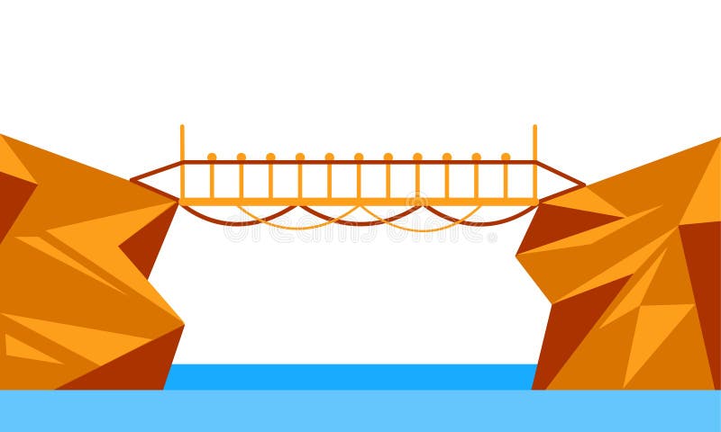 Rope Bridge Connecting Two Cliffs Over Water in Polygonal Style Stock ...