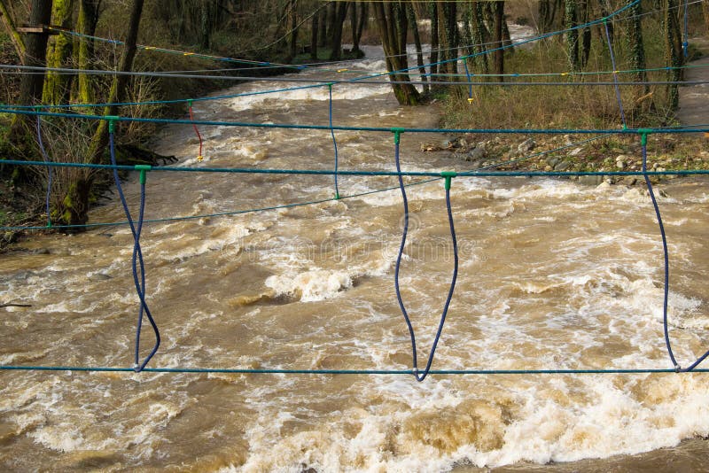 Rope Bridge Over the Fast River, Training for Survival Skill Stock ...