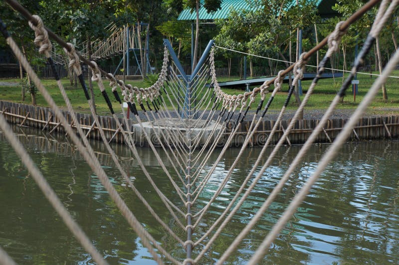 Rope Bridge A River In Park . Adventures On The Rope Bridge Stock Image ...