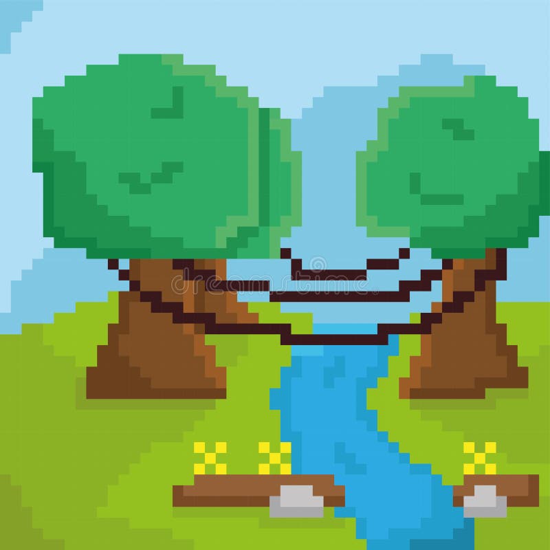 Rope Bridge and River Trees. Vector Stock Vector - Illustration of ...