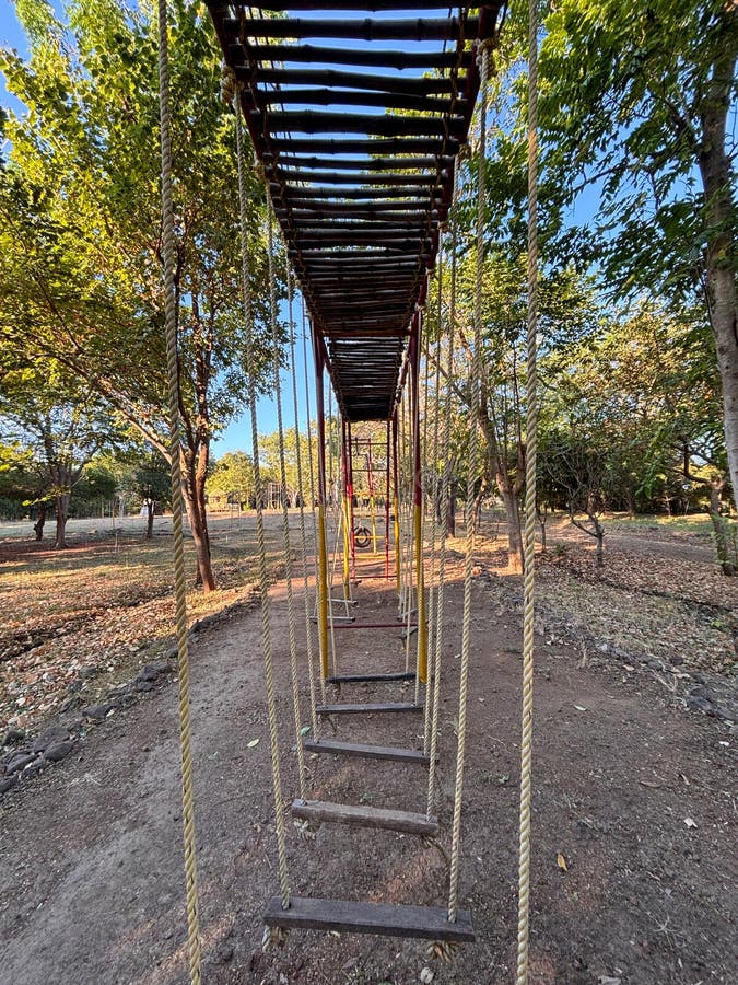 A Rope Bridge with a Wooden Ladder Stock Image - Image of bridge ...