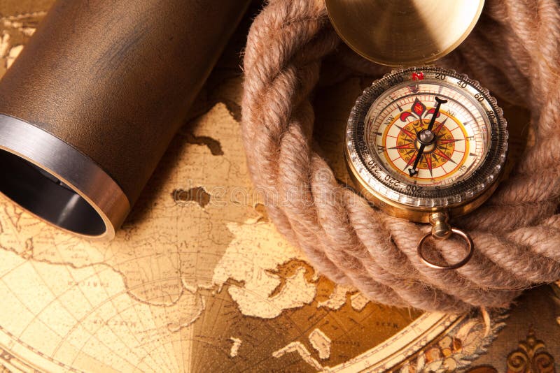 Rope, compass and map stock image. Image of abstract - 14351019