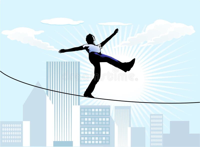 Symbol Person Walks Danger Tightrope Stock Vector - Illustration of ...