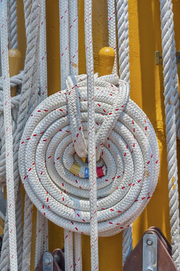 Nautical Rope Tied On Railing Of Boat Deck, Yachting Stock Image ...