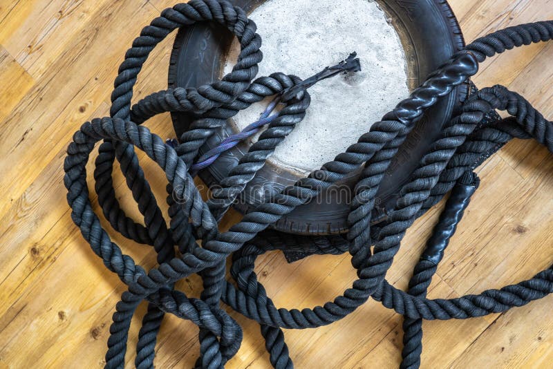 A rope fixed on a tire stock photo. Image of equipment - 125475062