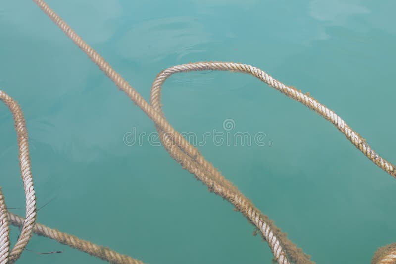 Rope Floating on Surface of the Deep Blue Sea Background. Stock Image ...