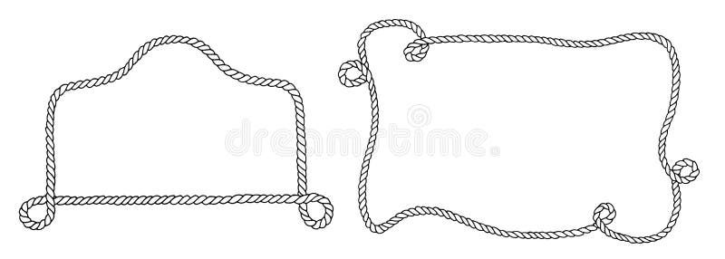Rope Frame Border Vector Set. Vintage Line Art with Background. Linear ...