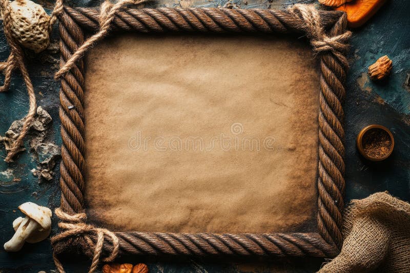 Rope Frame Creating a Border Around Old Paper on a Textured, Rustic ...