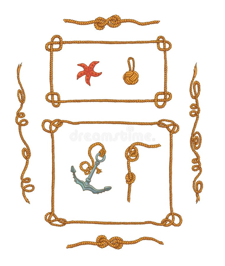 Rope Frames and Rope Knots Isolated Vector Set Stock Vector - Illustration of border, bonding ...