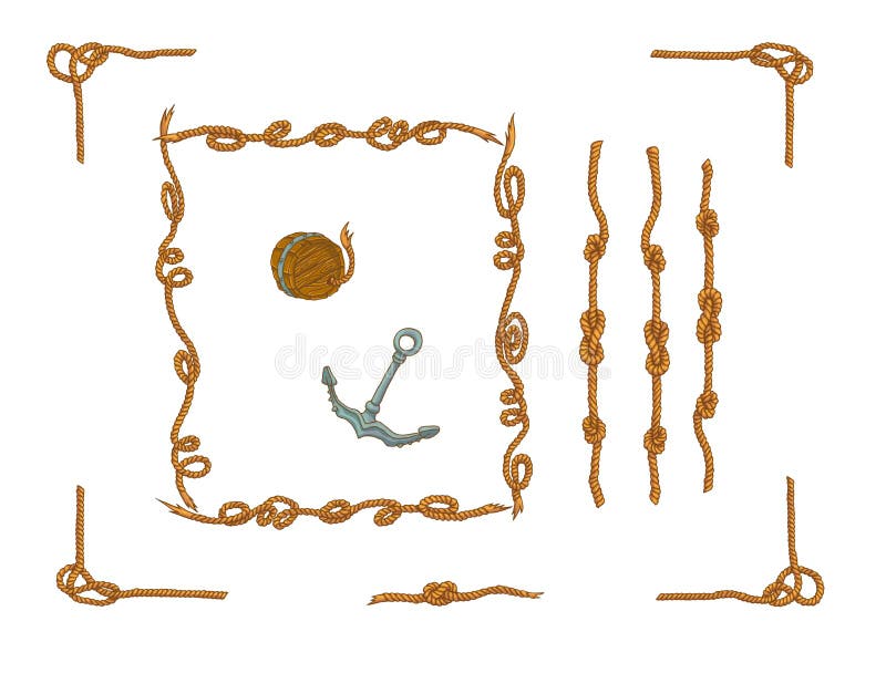 Rope Frames and Rope Knots Isolated Vector Set Stock Vector ...