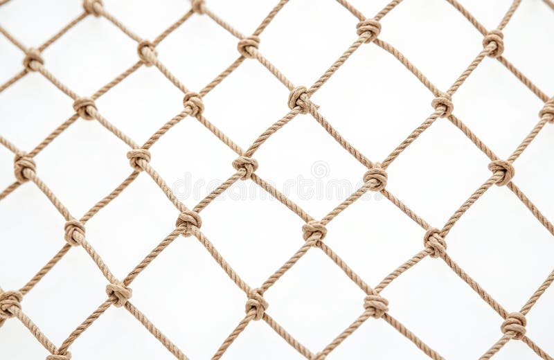 Rope Grid with Square Form Isolated on White. Beige Cord Texture with ...