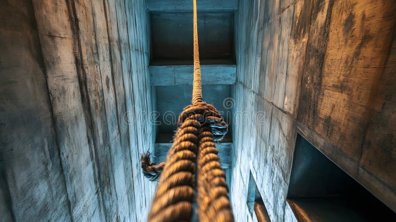 Rope Hanging from Industrial Structure with Dramatic Lighting Effects ...