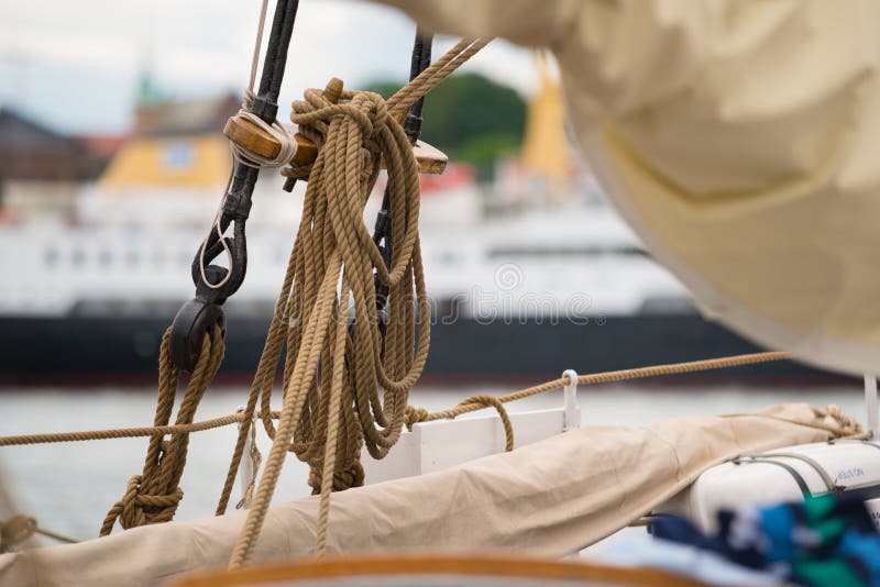 Rope Hanging from the Rigging of a Sailboat.. Stock Photo - Image of ...