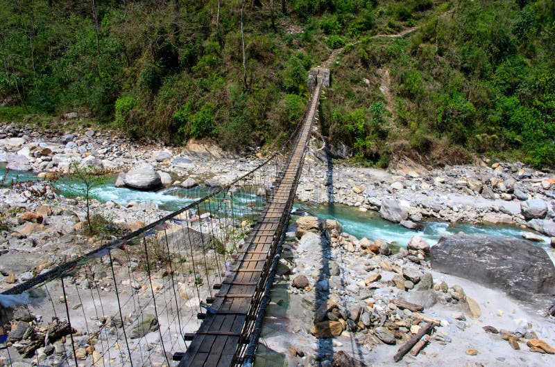 Hanging Suspension Bridge in Nepal. Stock Image - Image of adventure ...
