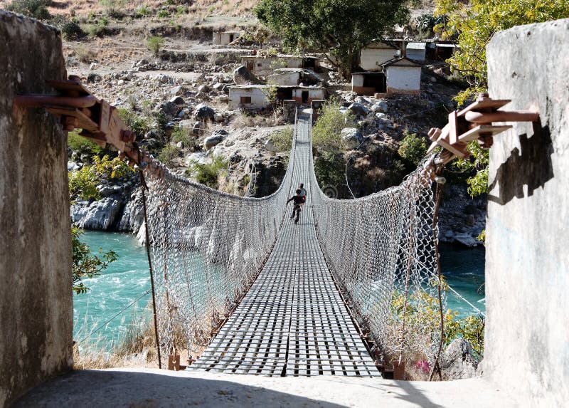 Rope Hanging Suspension Bridge in Nepal Stock Image - Image of outdoor ...
