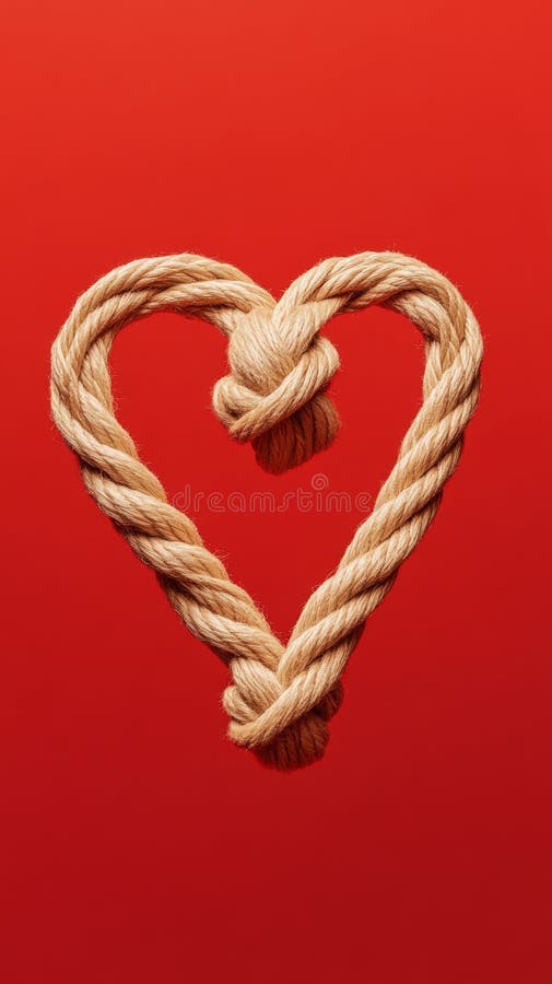 Rope Heart Shape on Red Background, Love Symbolism and Creative Concept ...