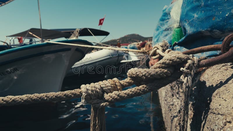 Rope Holding Fishing Boat in Dock Stock Footage - Video of pier, strong ...